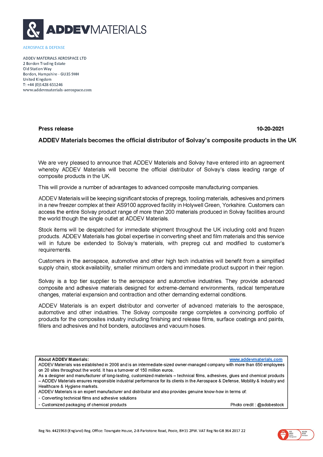 ADDEV Materials becomes the official distributor of Solvay’s composite ...